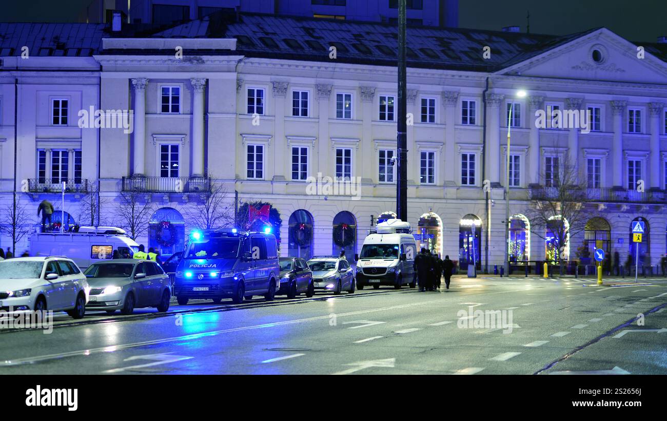 Warsaw, Poland. 3 January 2025. Police cars on patrol with blue lights ...