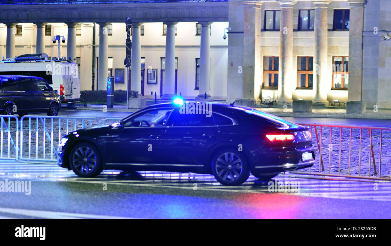 Warsaw, Poland. 3 January 2025. Unmarked police car with blue flashing ...