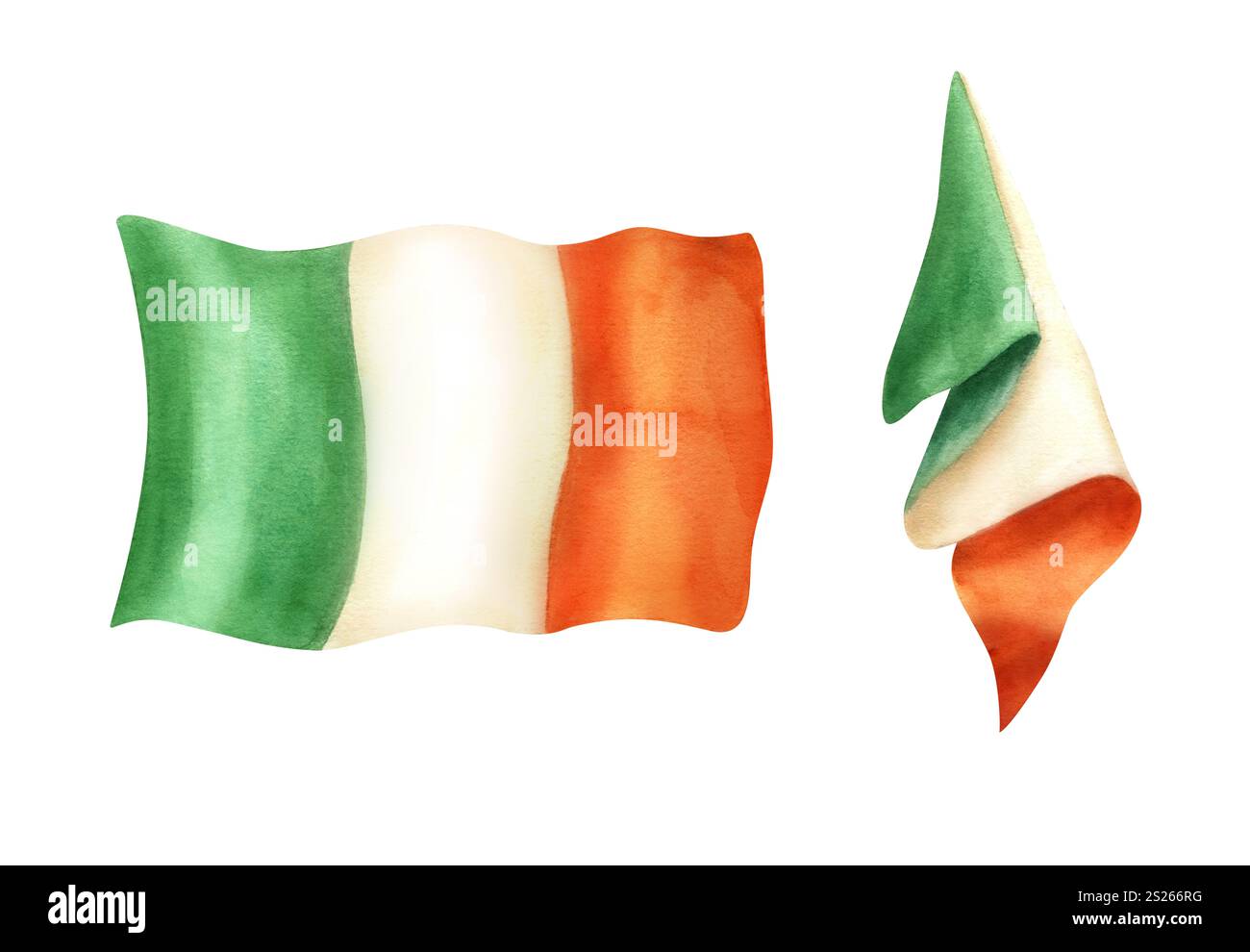 Ireland waving national country flags set watercolor illustration. Two ...