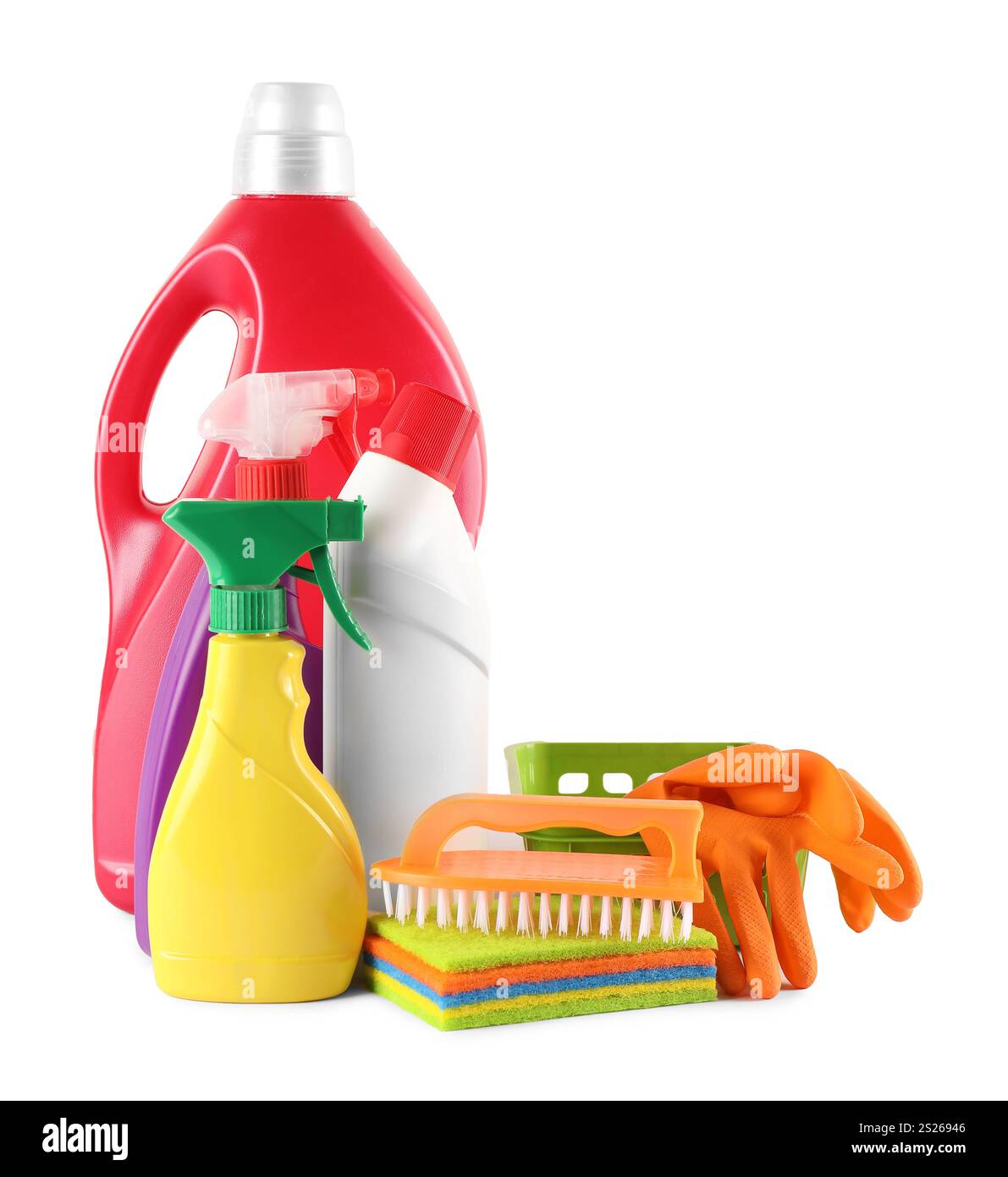 Set of different cleaning products isolated on white Stock Photo - Alamy