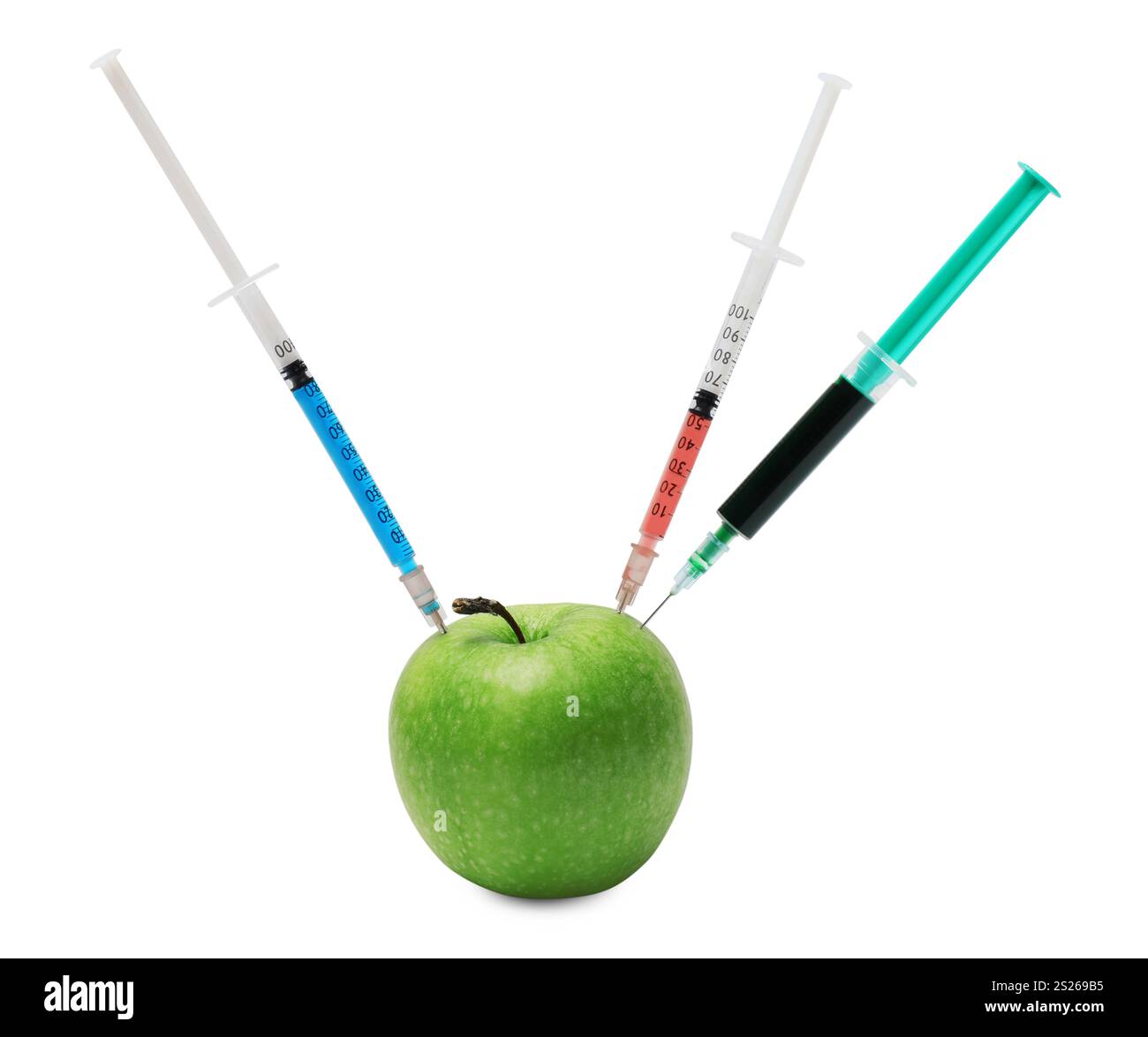 GMO concept. Fresh apple and syringes isolated on white Stock Photo - Alamy