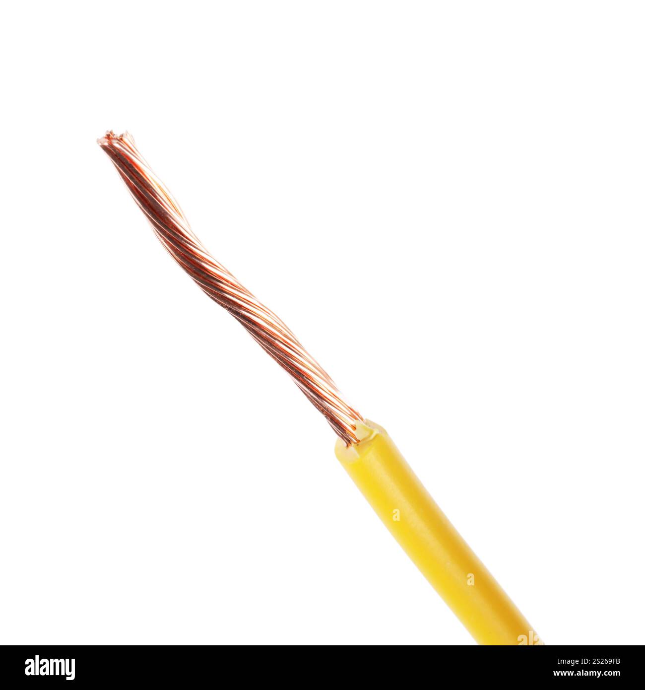 Yellow stripped electrical wire on white background Stock Photo - Alamy