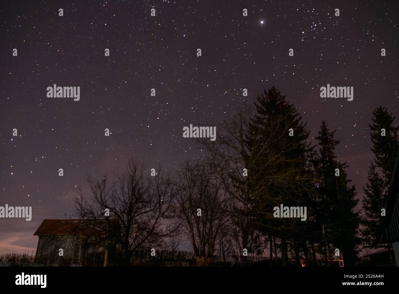 Light night with nice stars sky in mountain village Roprachtice CZ 12 ...