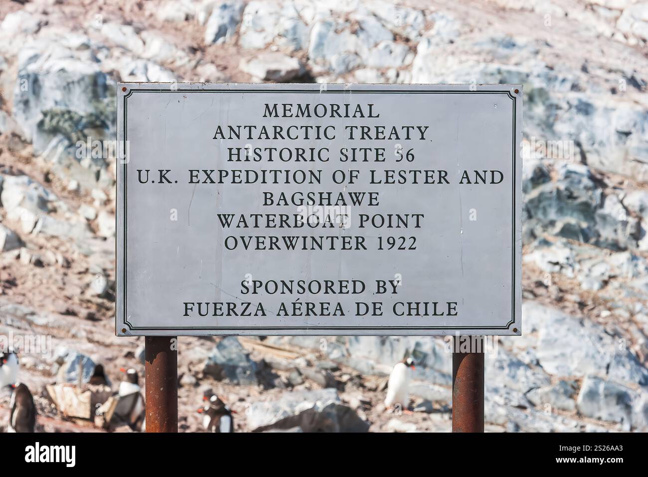 sign denoting overwintering in Antarctica in 1922, Waterboat Point ...