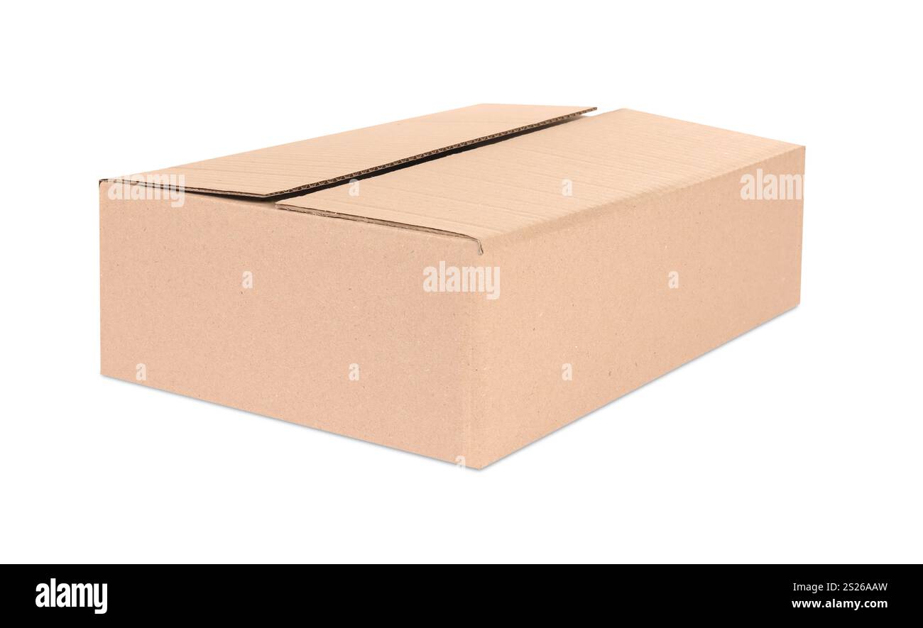 One cardboard parcel box isolated on white Stock Photo - Alamy