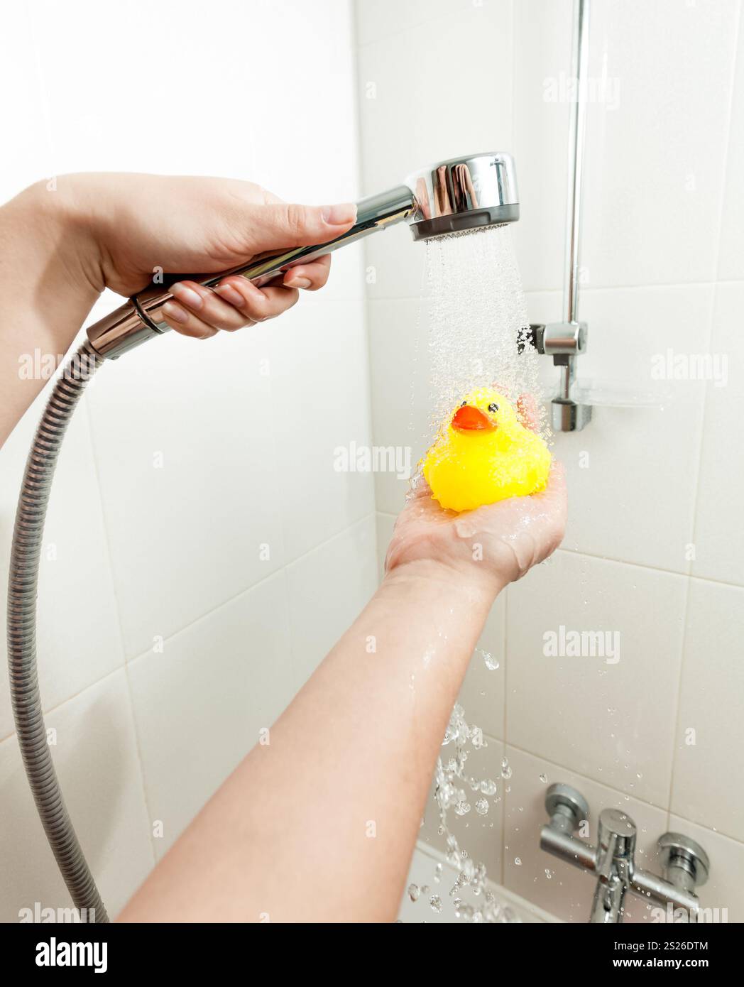 Closeup photo of man douching rubber duck at shower Stock Photo - Alamy