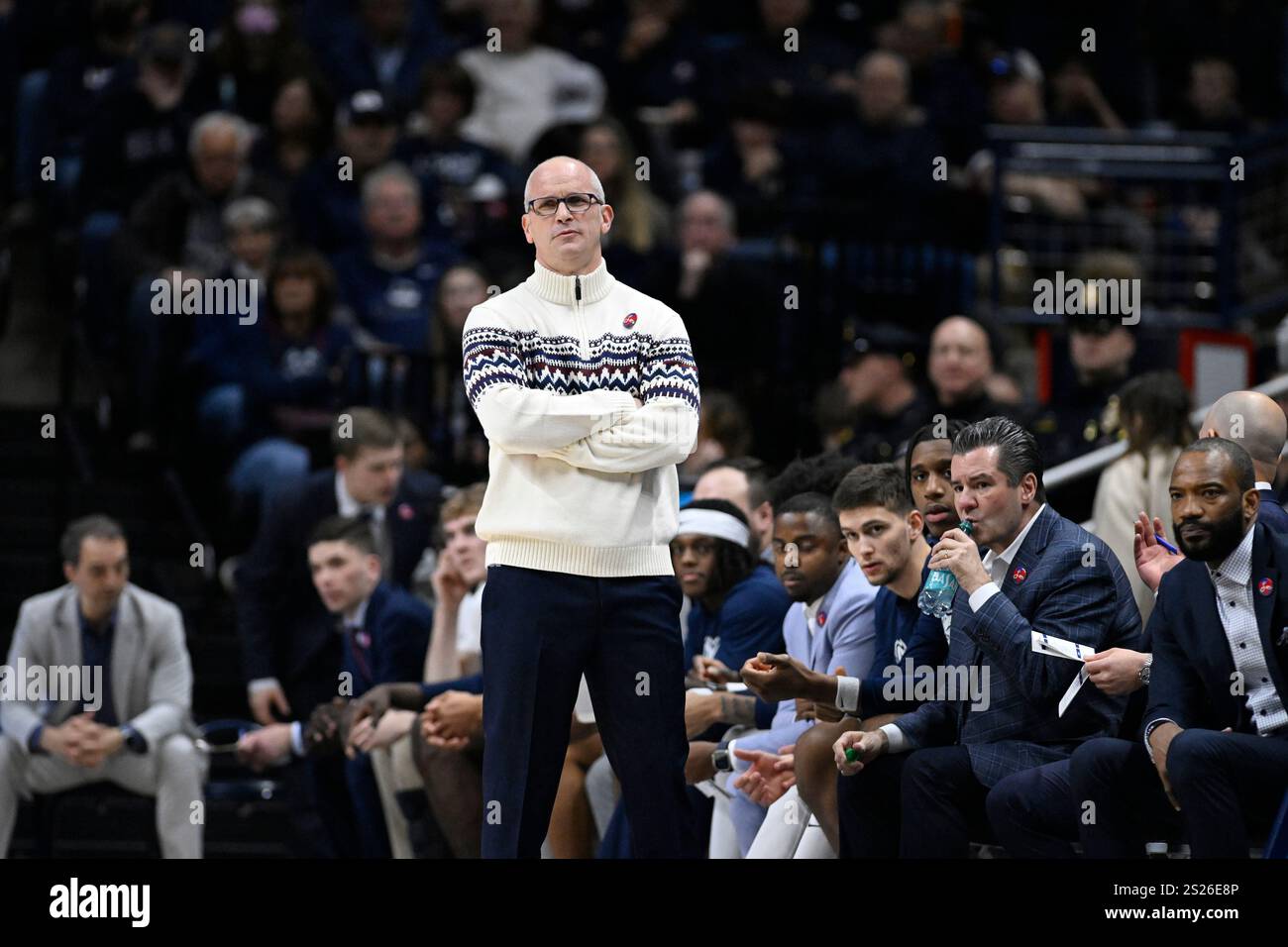 UConn head coach Dan Hurley in the first half of an NCAA college ...