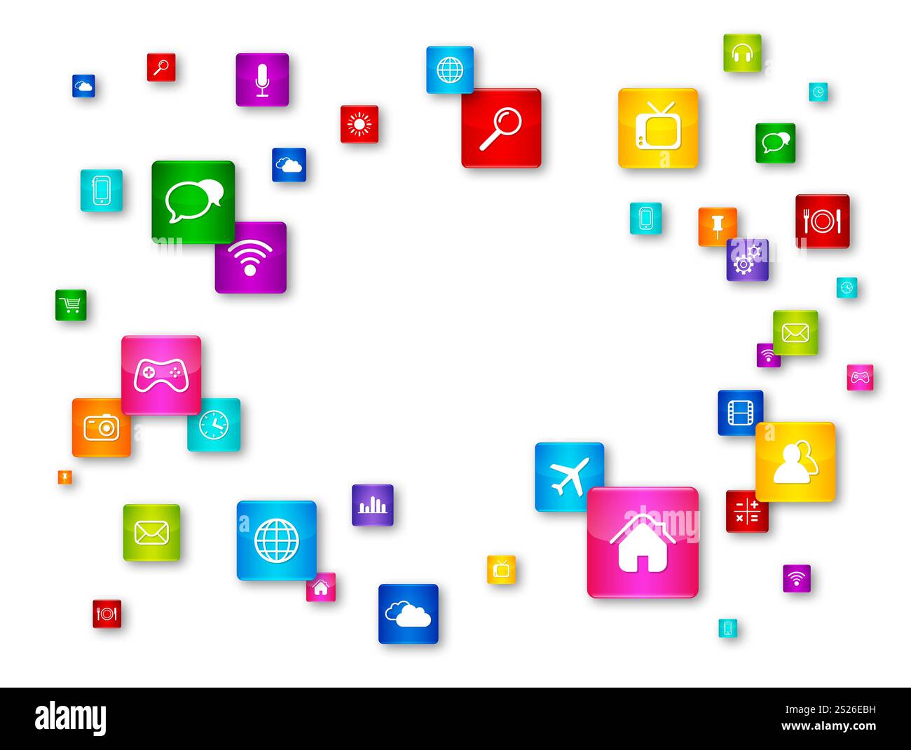 Flying Desktop Icons collection. Cloud Computing concept Stock Photo ...