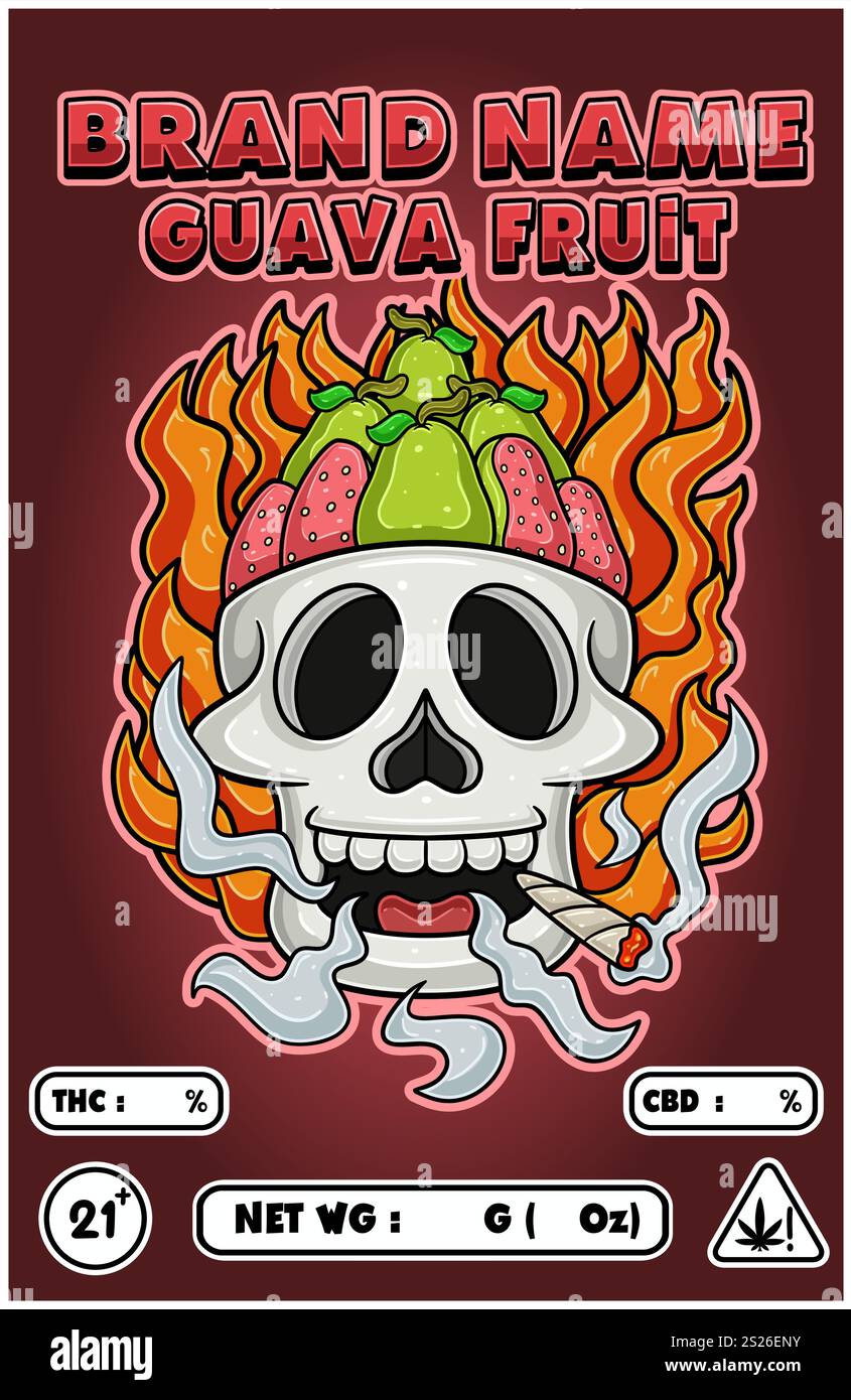 Cartoon Guava Fruit on Skull Head Smoking And Burning Fire Backgrounds ...