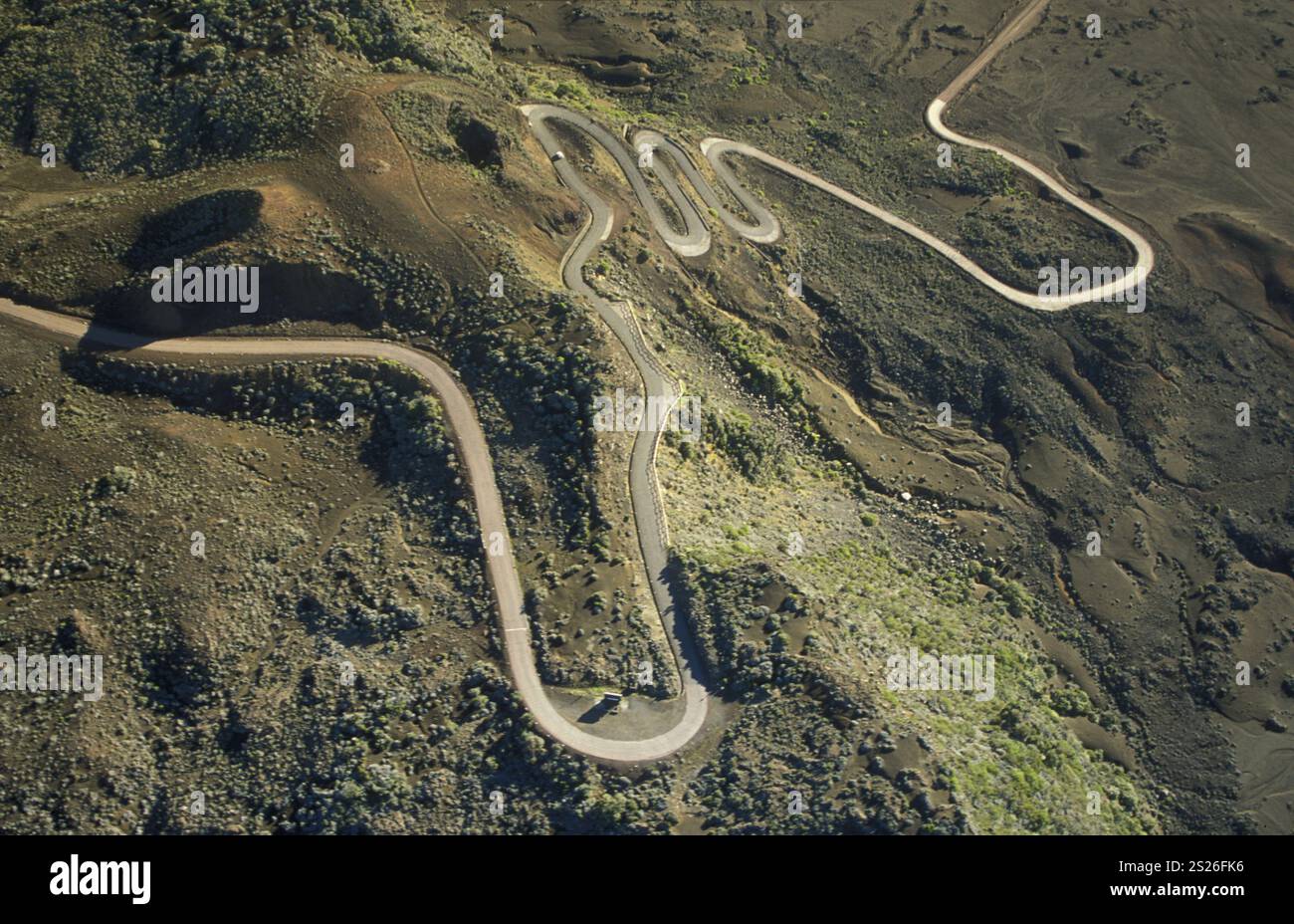 The road and Landscape allrond the Volcano Piton de la Fournaise on the ...