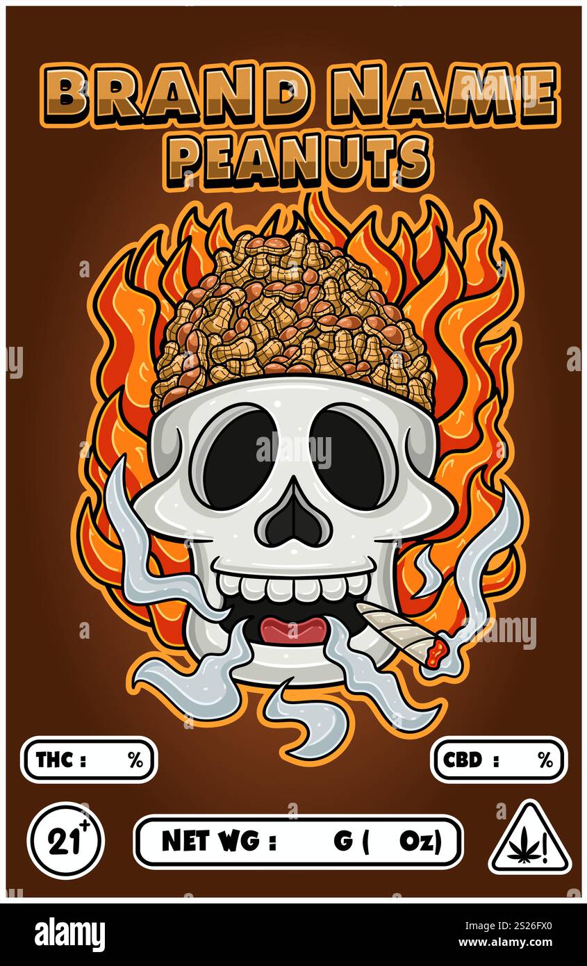 Cartoon Peanuts on Skull Head Smoking And Burning Fire Backgrounds. For ...