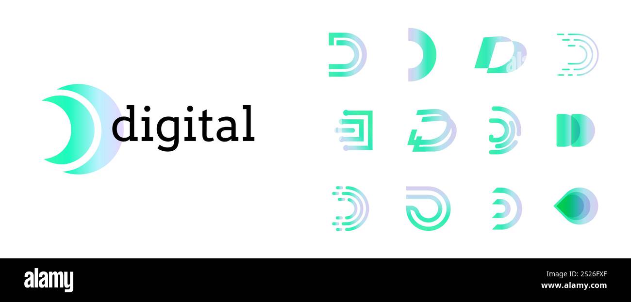 Collection of abstract gradient logos in green and blue tones ...