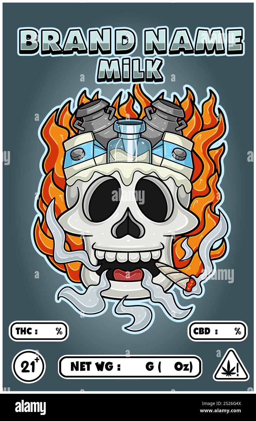 Cartoon Milk on Skull Head Smoking And Burning Fire Backgrounds. For ...
