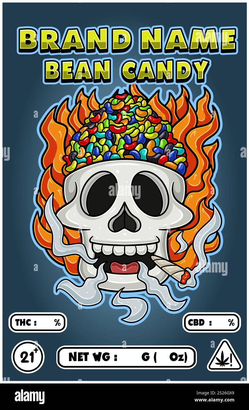 Cartoon Bean Candy on Skull Head Smoking And Burning Fire Backgrounds ...