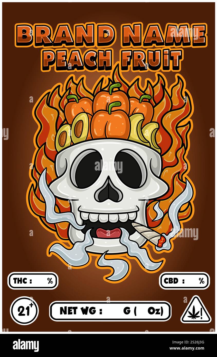 Cartoon Peach Fruit on Skull Head Smoking And Burning Fire Backgrounds ...