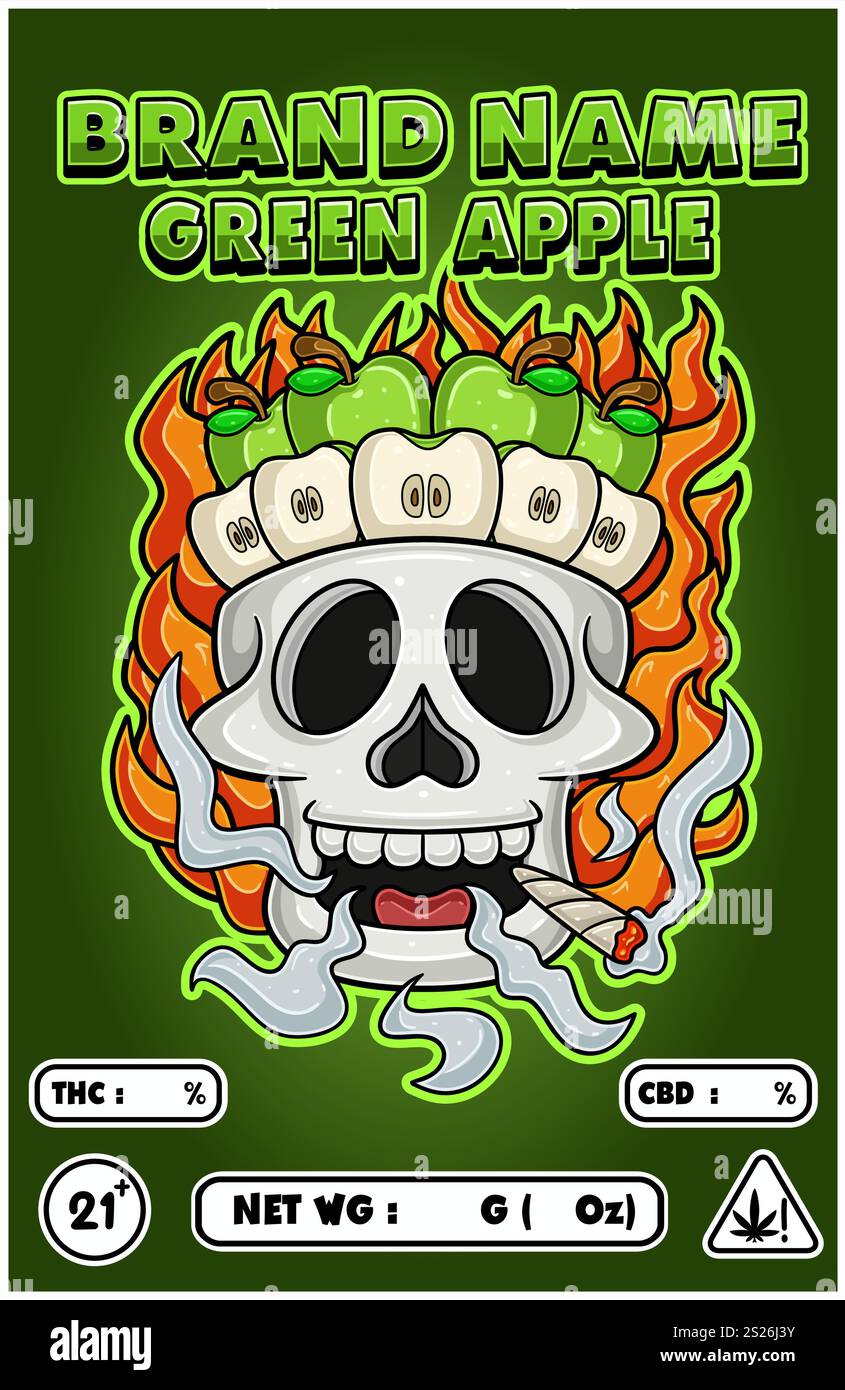 Cartoon Green Apple on Skull Head Smoking And Burning Fire Backgrounds ...