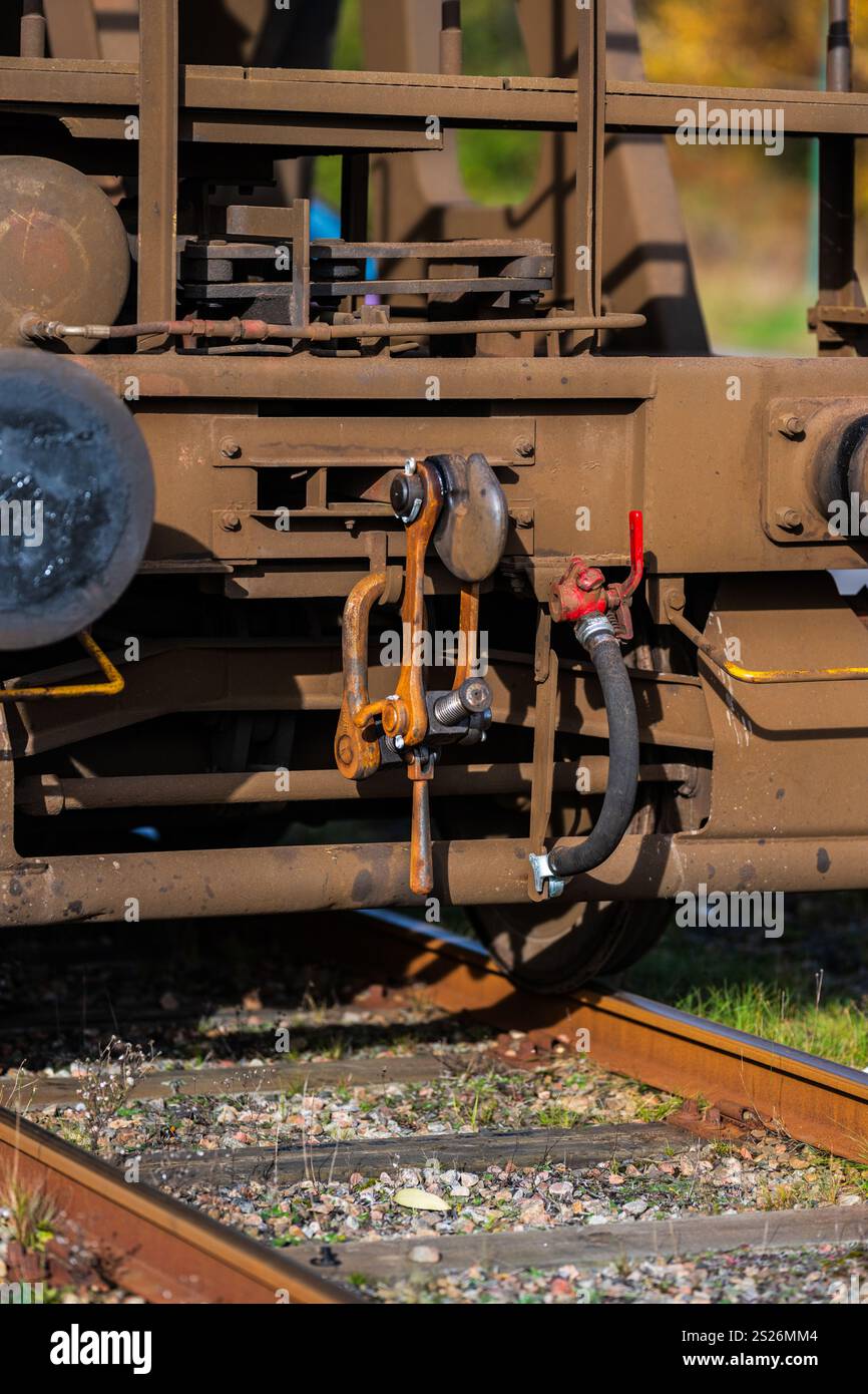 Coupling of a goods railway car Stock Photo - Alamy