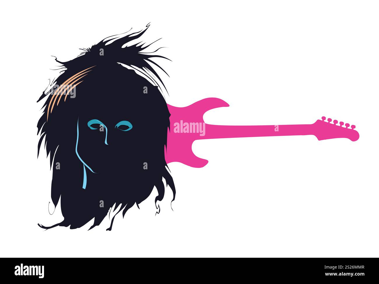 T-shirt design of a rocker silhouette next to a pink electric guitar on ...