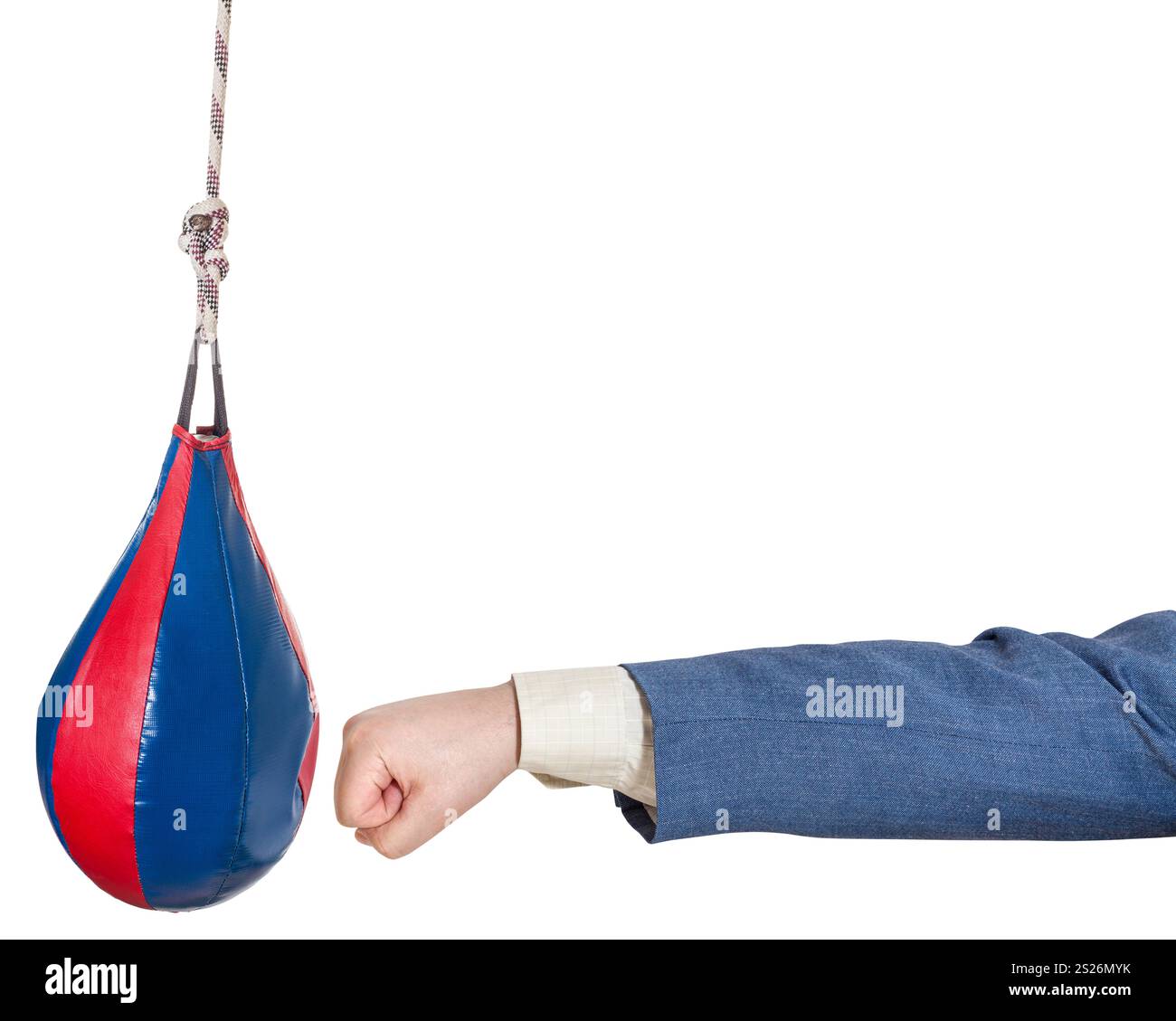 hand gesture - man in office suit punches punching bag isolated on ...