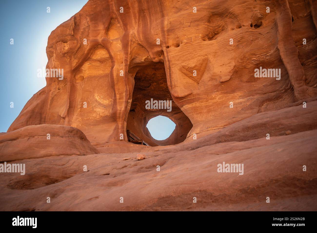 Rock Formation of Hole in Stone in Petra. Rocky Texture with Blue Sky ...