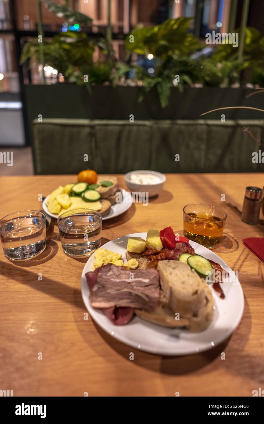 Colorful breakfast plates at a hotel Stock Photo - Alamy