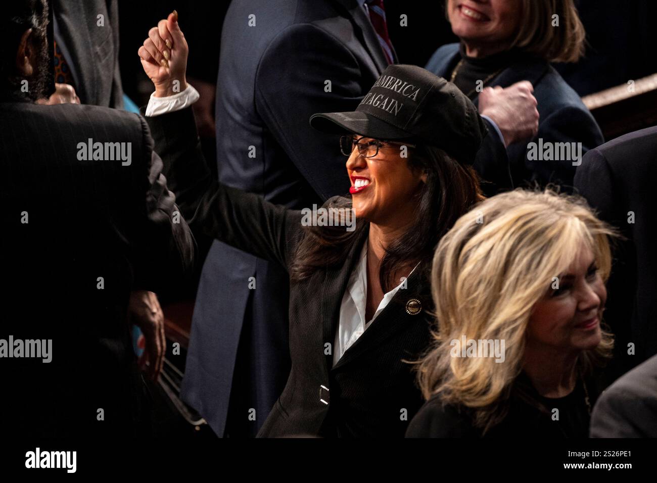 Rep. Lauren Boebert (R-Colo.) cheers for President-elect Donald Trump ...