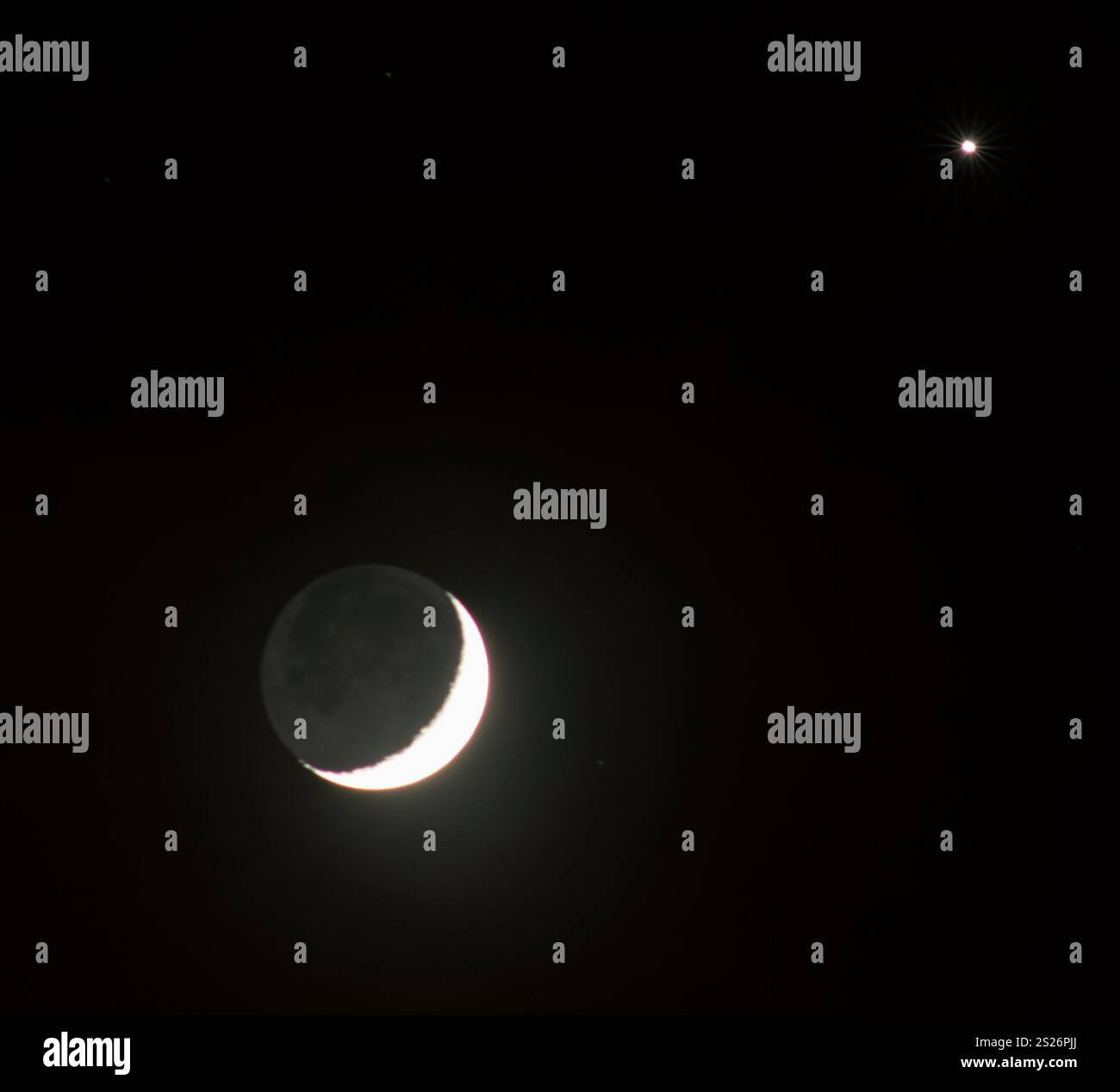 Crescent moon with planet Venus nearby in the night sky, January, 2025 ...