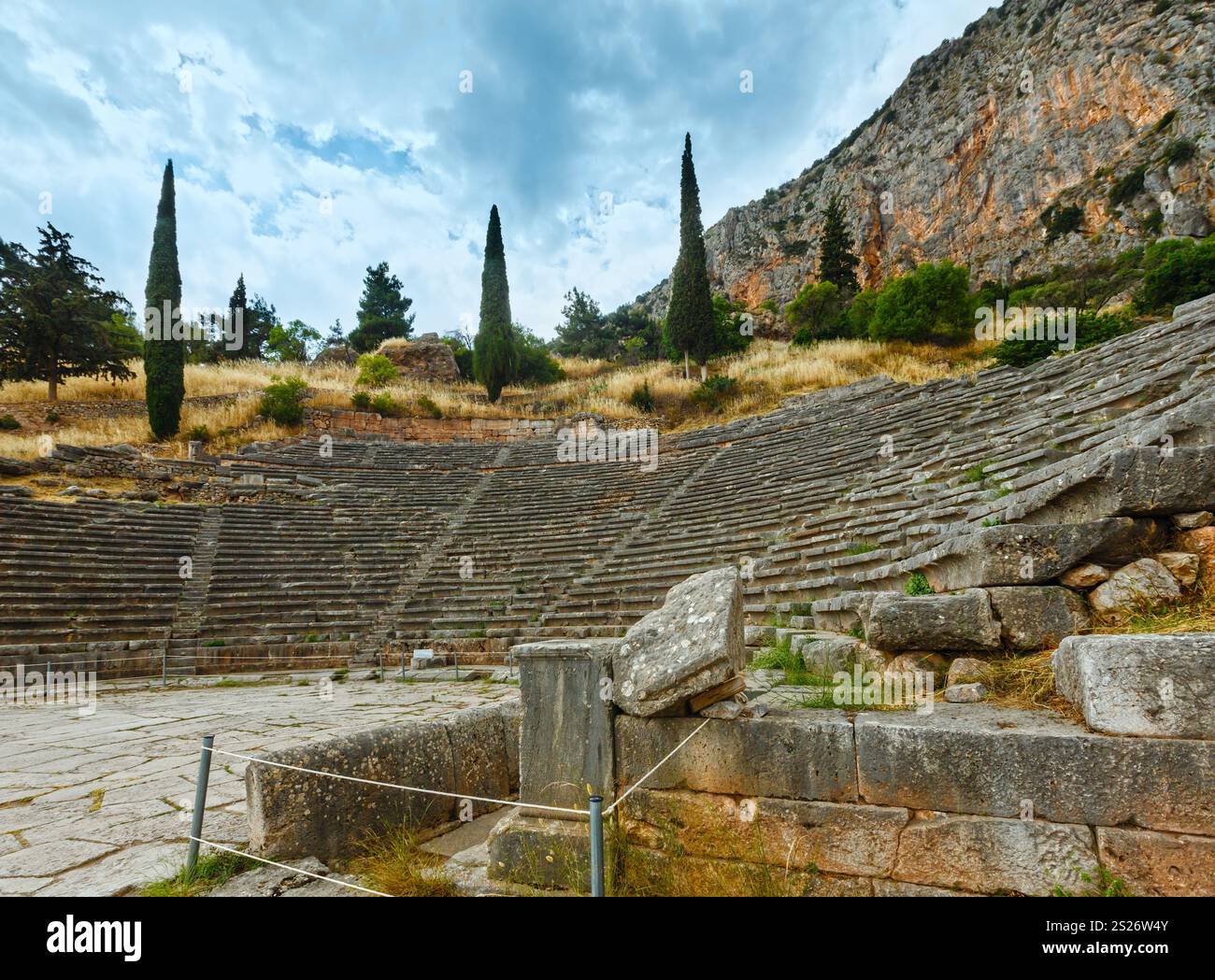 Excavations of the ancient Delphi city along the slope of Mount ...
