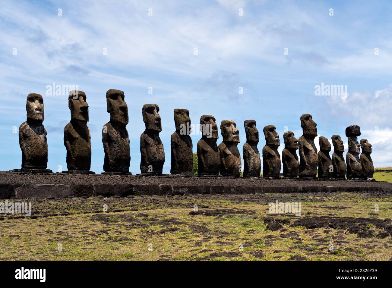 Ahu Tongariki is Easter Island’s largest monument with 15 standing moai statues Stock Photo - Alamy