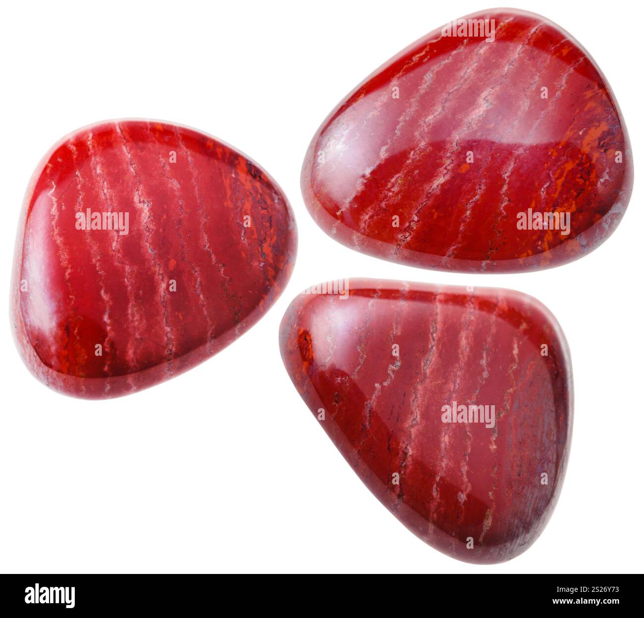 natural mineral gem stone - three red Jasper gemstones isolated on ...