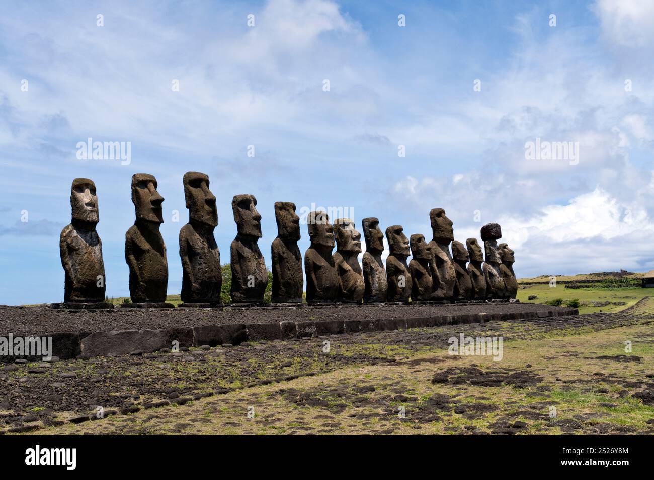 Ahu Tongariki is Easter Island’s largest monument with 15 standing moai statues Stock Photo - Alamy