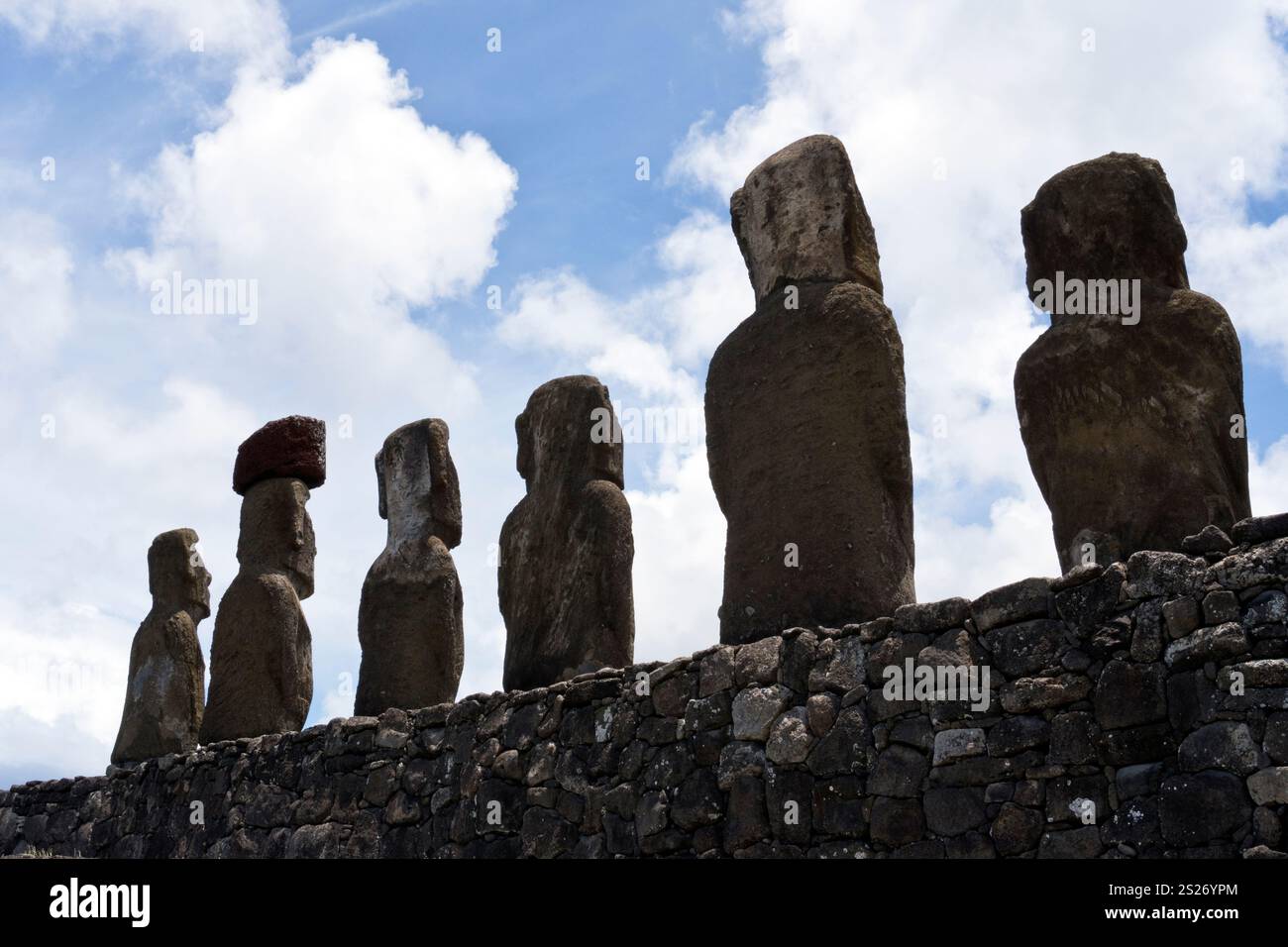 The back side of Ahu Tongariki, Easter Island’s largest monument with ...