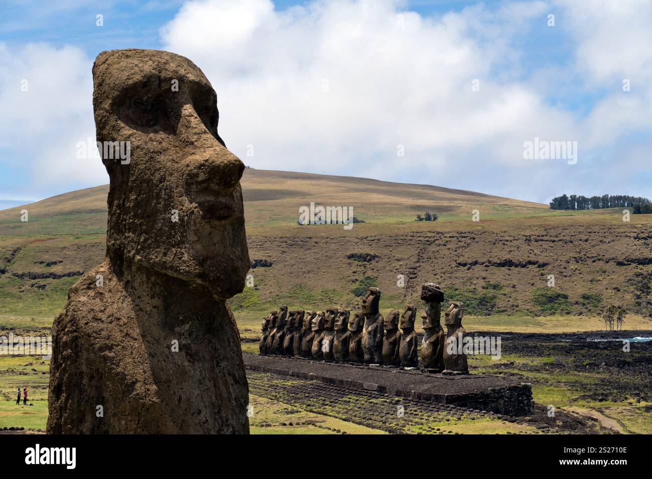 A single Moai stands at the entrance to Ahu Tongariki, Easter Island’s ...