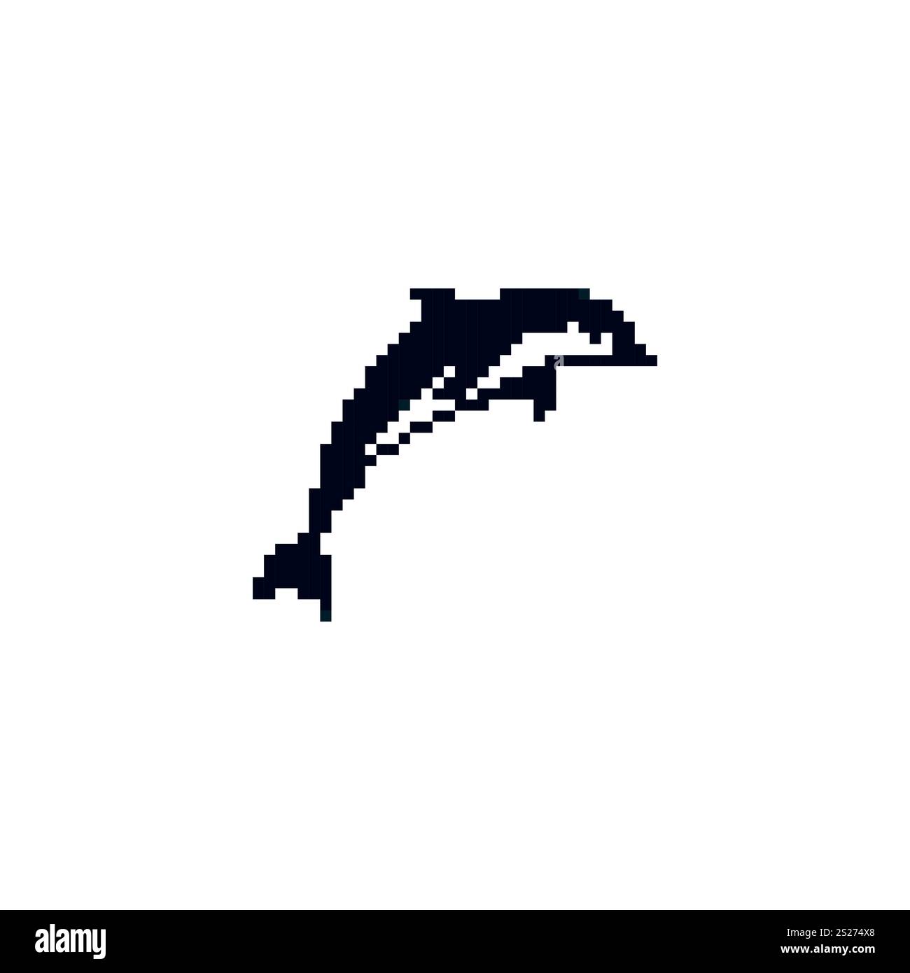 Pixel art black dolphin silhouette. Minimalistic dolphin icon in pixelated retro style Stock ...