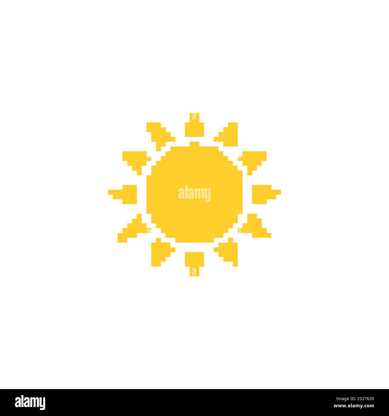 Pixelated sun illustration. Simple pixel art of a yellow sun with rays ...