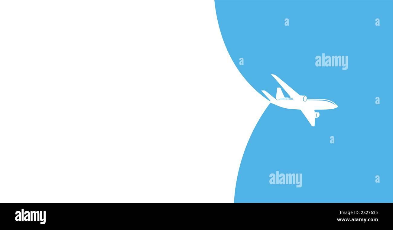 Minimal airplane silhouette on a blue and white abstract background ...
