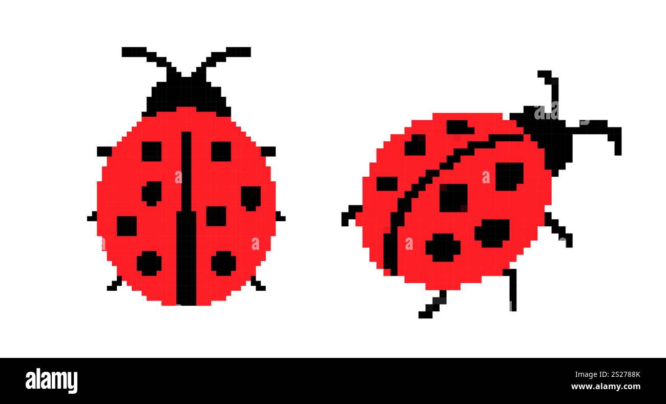 Pixelated ladybug. Simple pixel art red ladybug with black spots and ...
