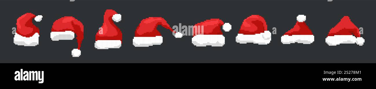 Pixelated Santa hat illustration. Simple pixel art of a red Santa hat ...