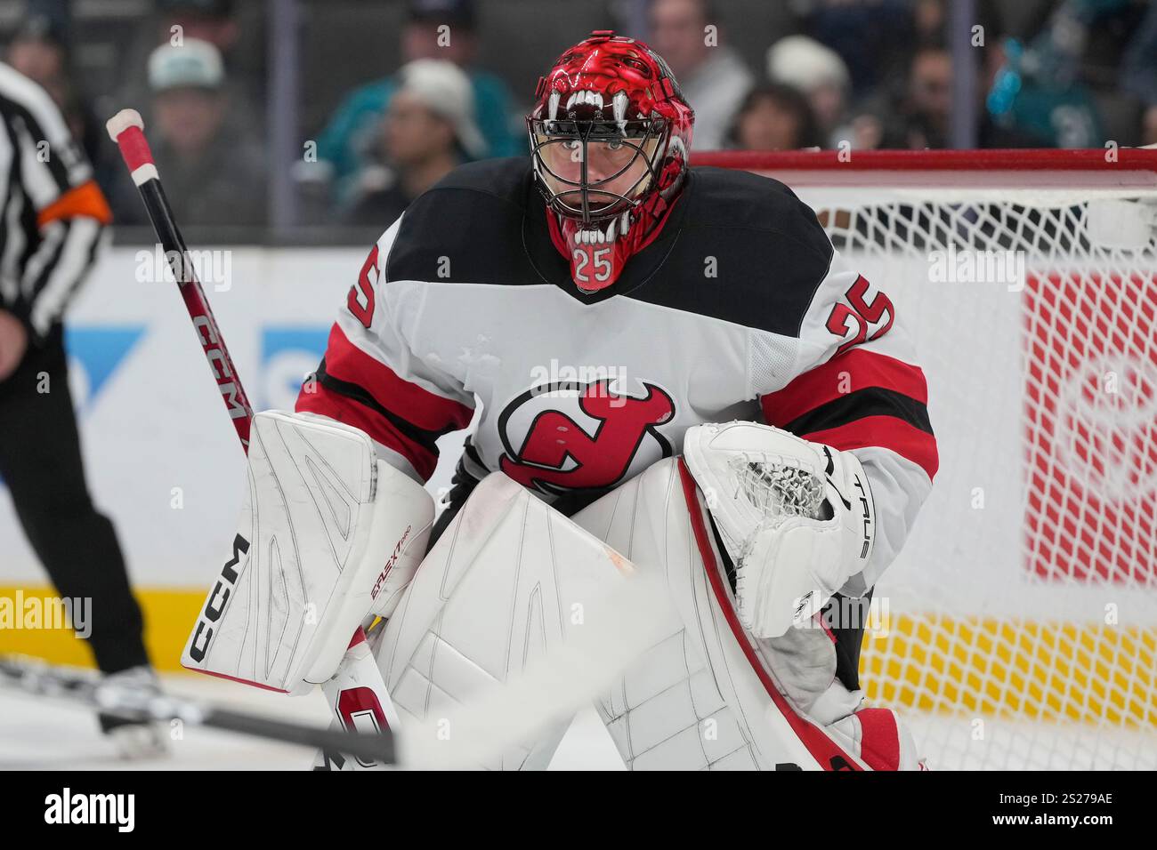 New Jersey Devils goaltender Jacob Markstrom (25) during an NHL hockey ...