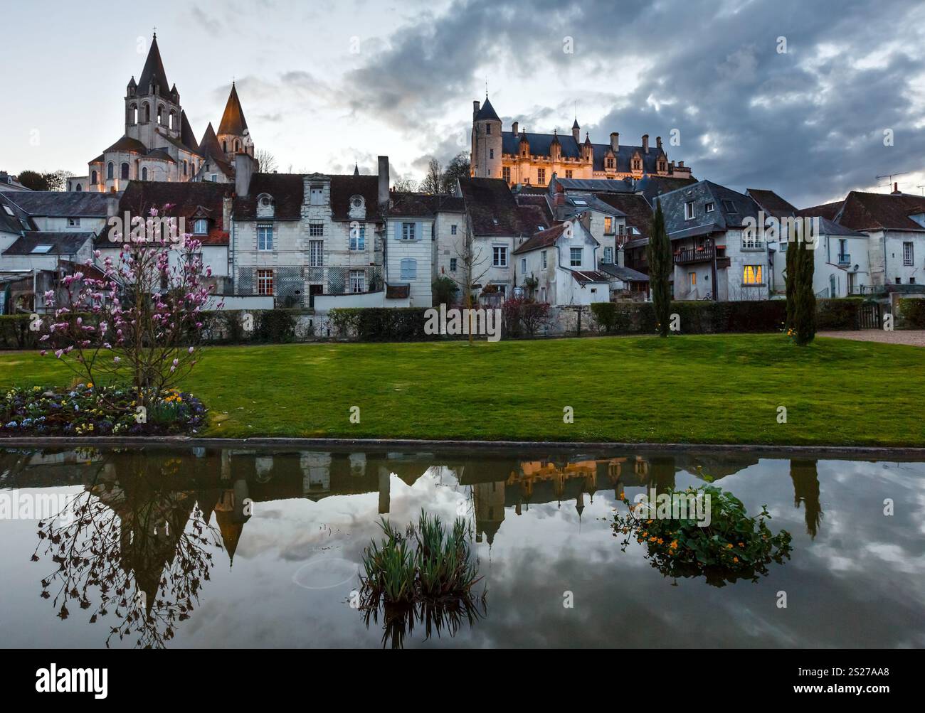 Royal City of Loches (France) spring night view. Was constructed in the 9th century Stock Photo ...