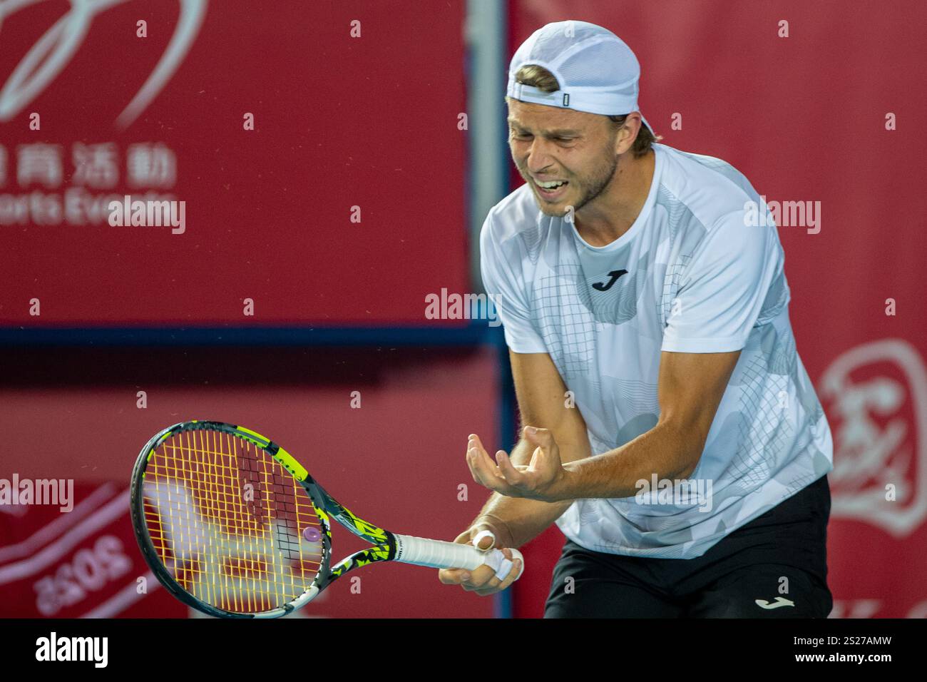 Alexandre Muller of France reacts during ATP 250 Hong Kong Tennis Open Singles Final at Victoria ...