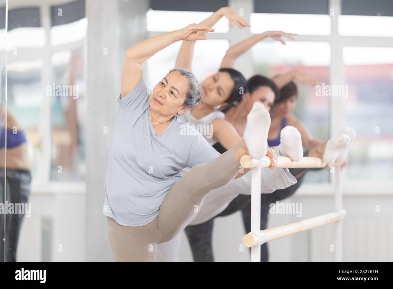 Ballet pose grand batman - women of different ages at choreography ...