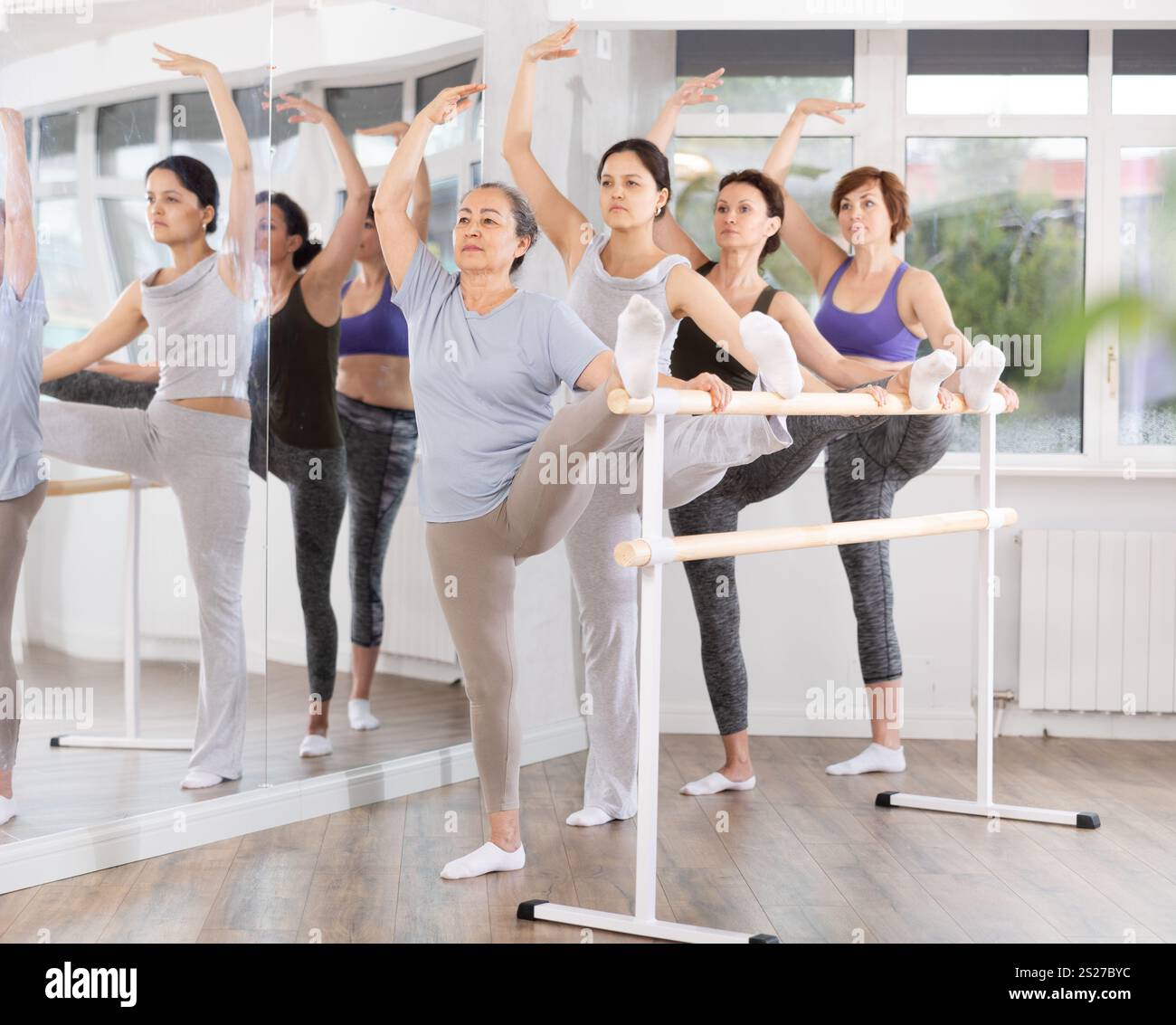 Ballet pose grand batman - women of different ages at choreography ...
