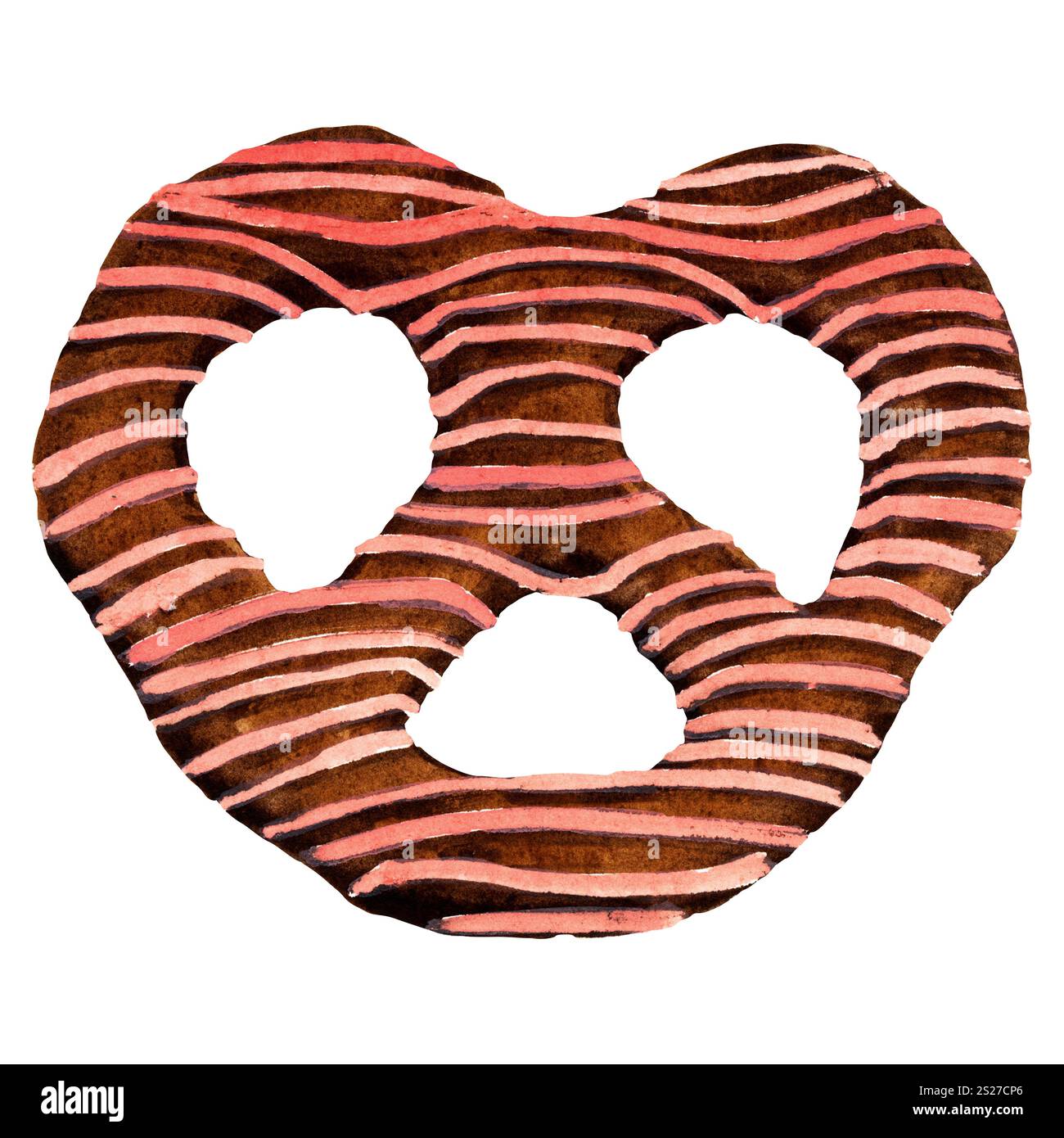 Watercolor set of milk chocolate pretzel twist with pink drizzle Stock ...