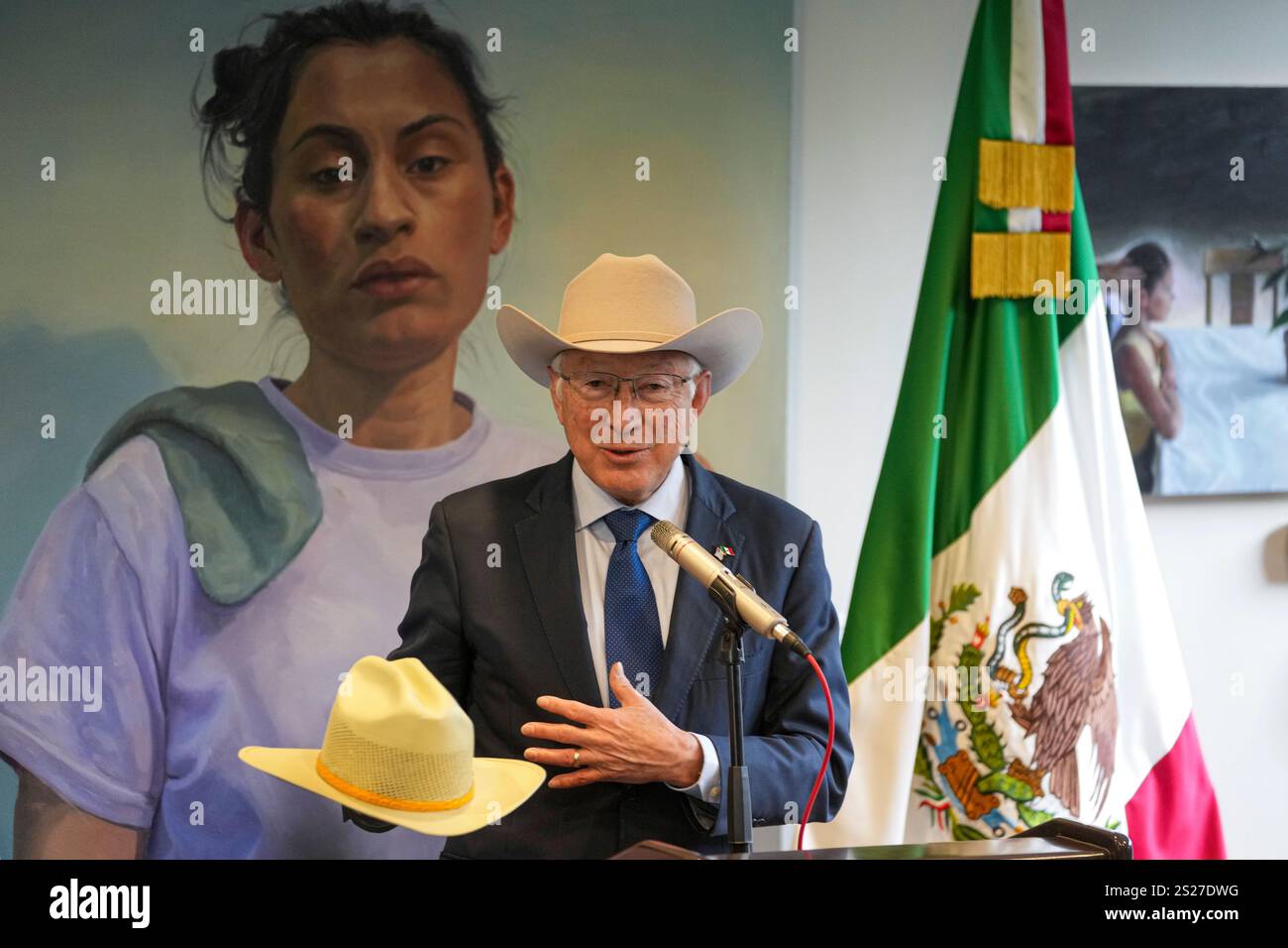 Outgoing U.S. Ambassador to Mexico Ken Salazar shows off one of his ...