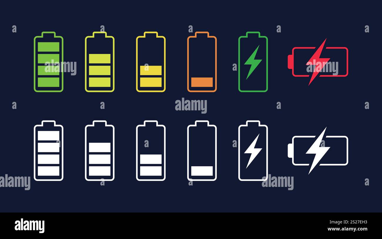 Battery charge flat icons in multiple colors. Battery charging, charge ...