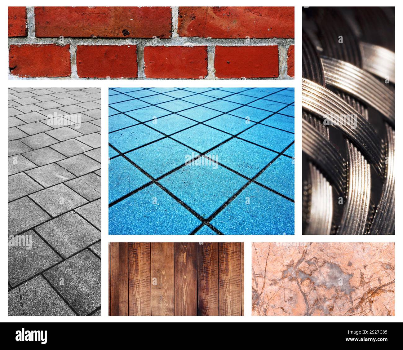 collage of images of building materials and industrial textures. Brick ...