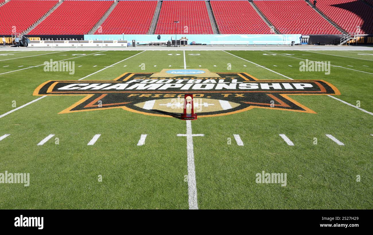 January 06, 2025: The NCAA FCS Championship trophy at midfield before ...