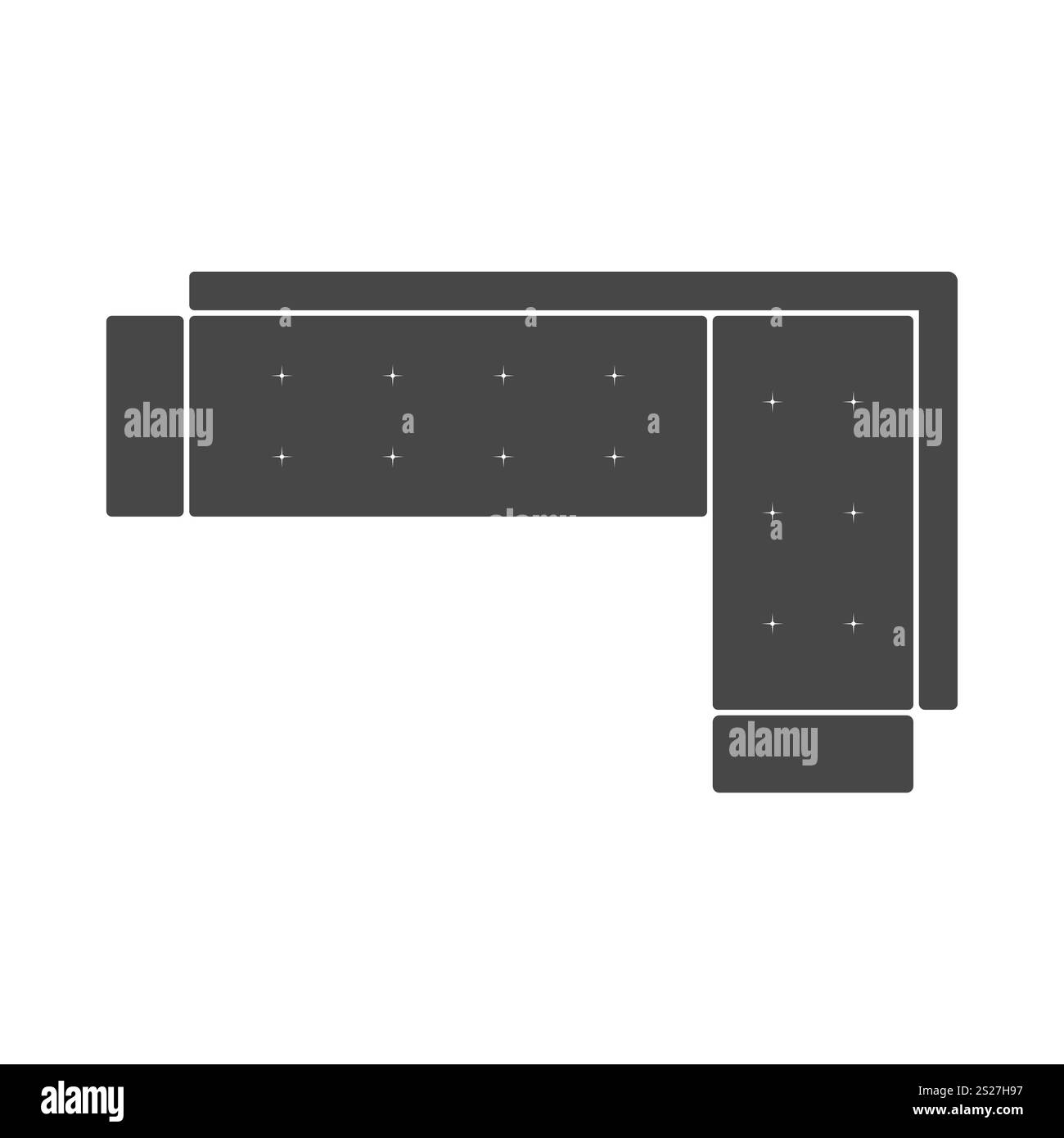 Corner sofa icon on gray background, round shadow. Vector illustration ...