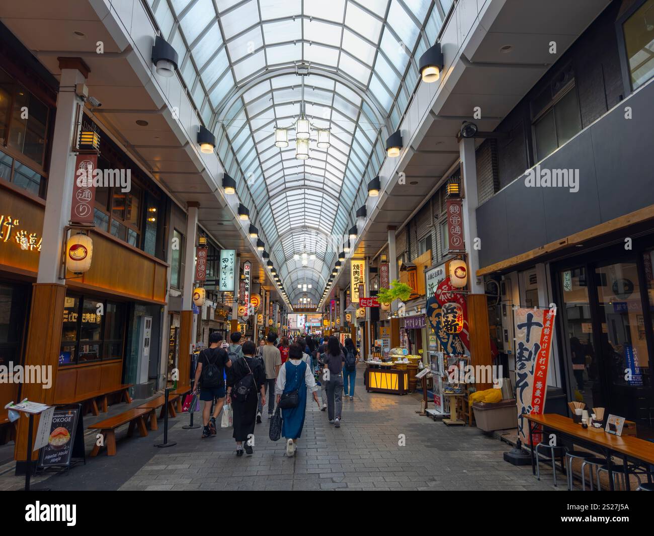 Modern commercial shops and restaurant on Kannondori Street near Senso ...